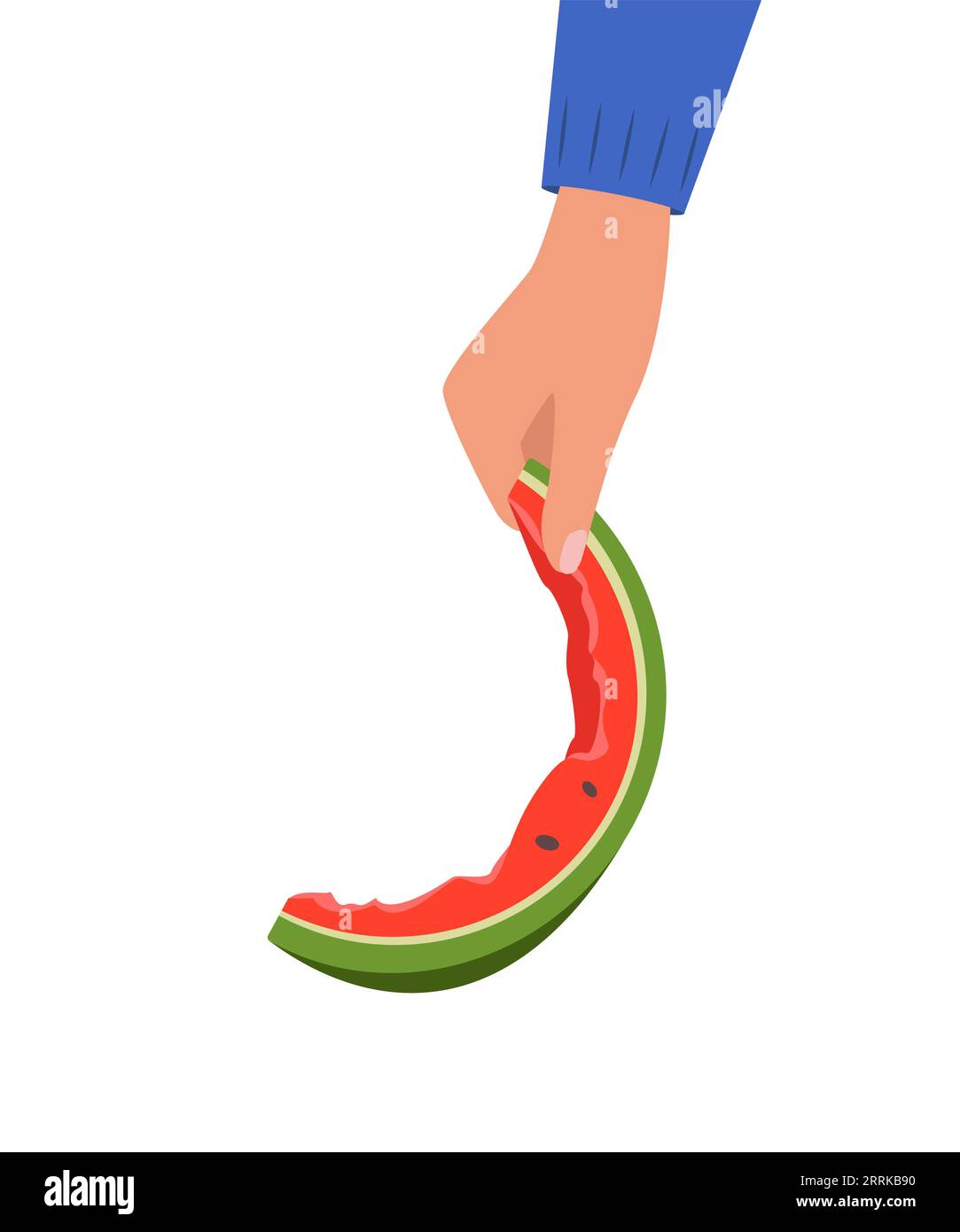 Hand holding watermelon rind. Hand throws watermelon rind into trash ...