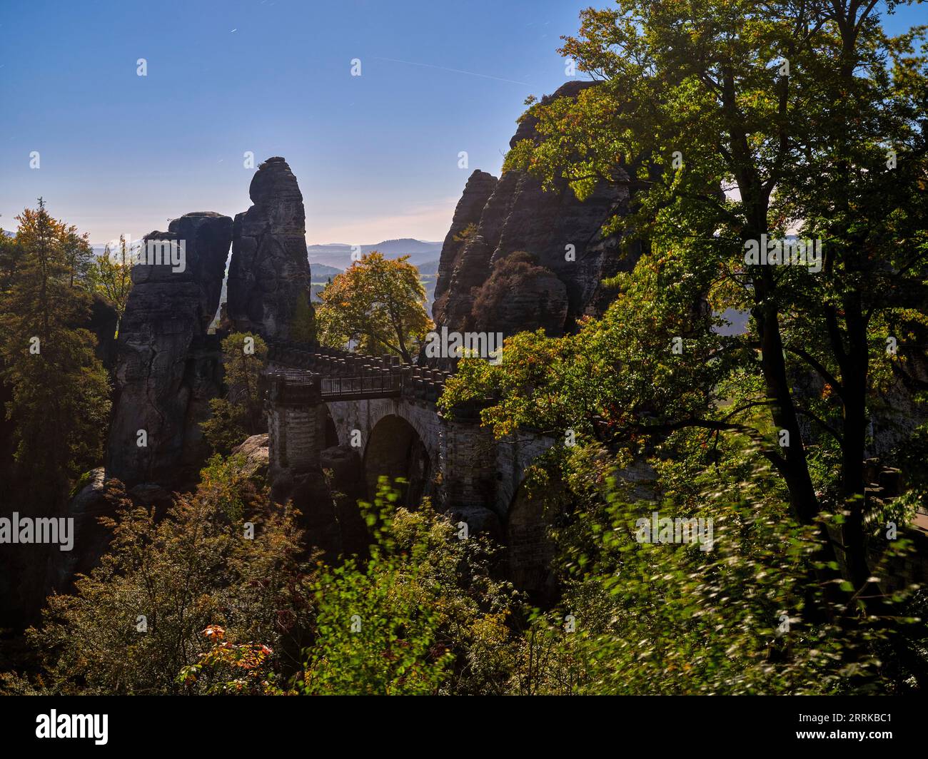 Saxon Switzerland, Elbe Sandstone Mountains, Bastei Bridge Stock Photo ...