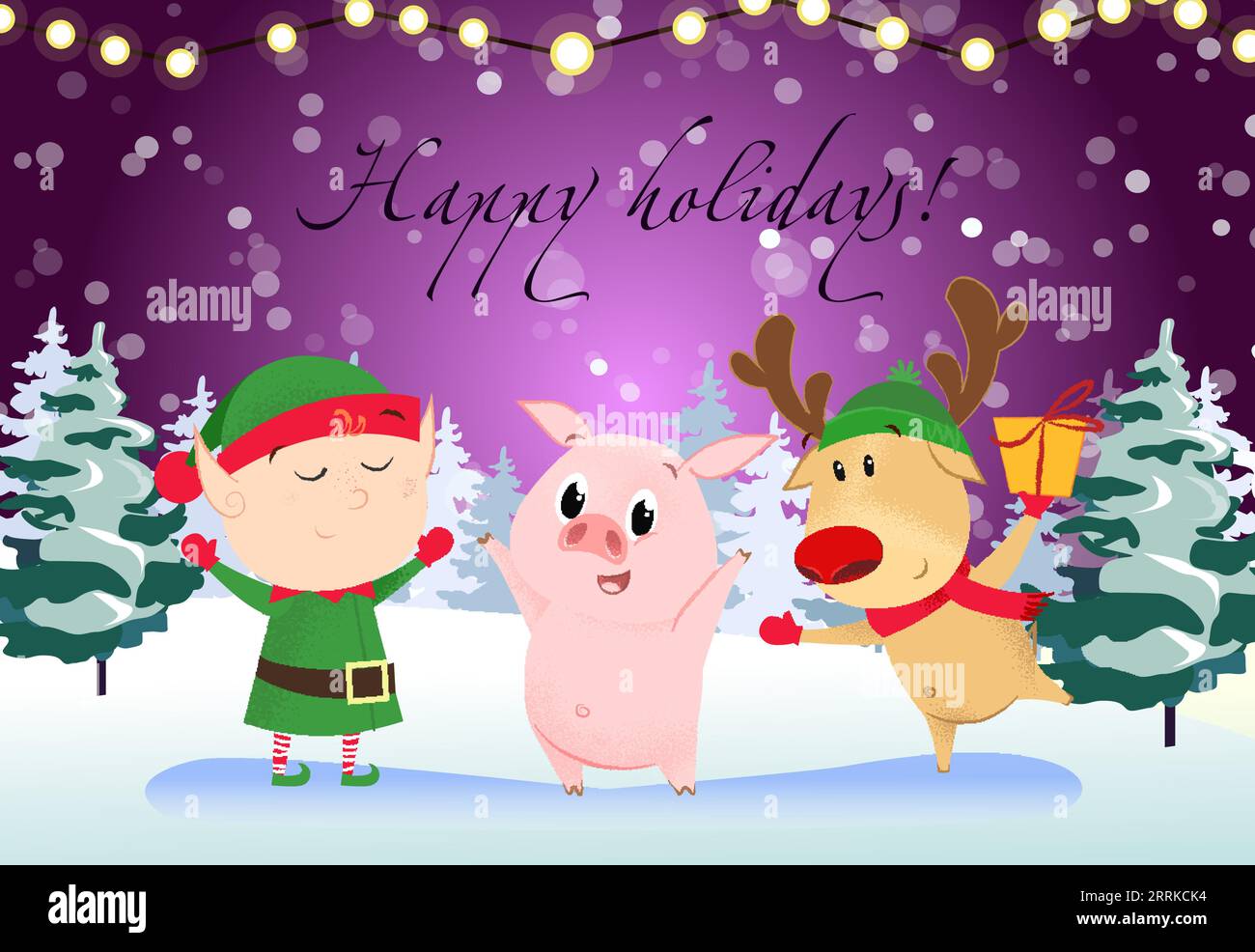 Happy holidays greeting card design. Cartoon pig Stock Vector Image ...