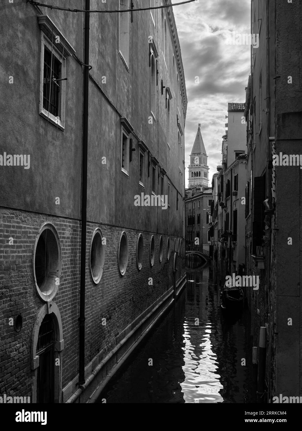 Side view near Rialto Bridge of St. Mark's Tower, Venice Stock Photo ...