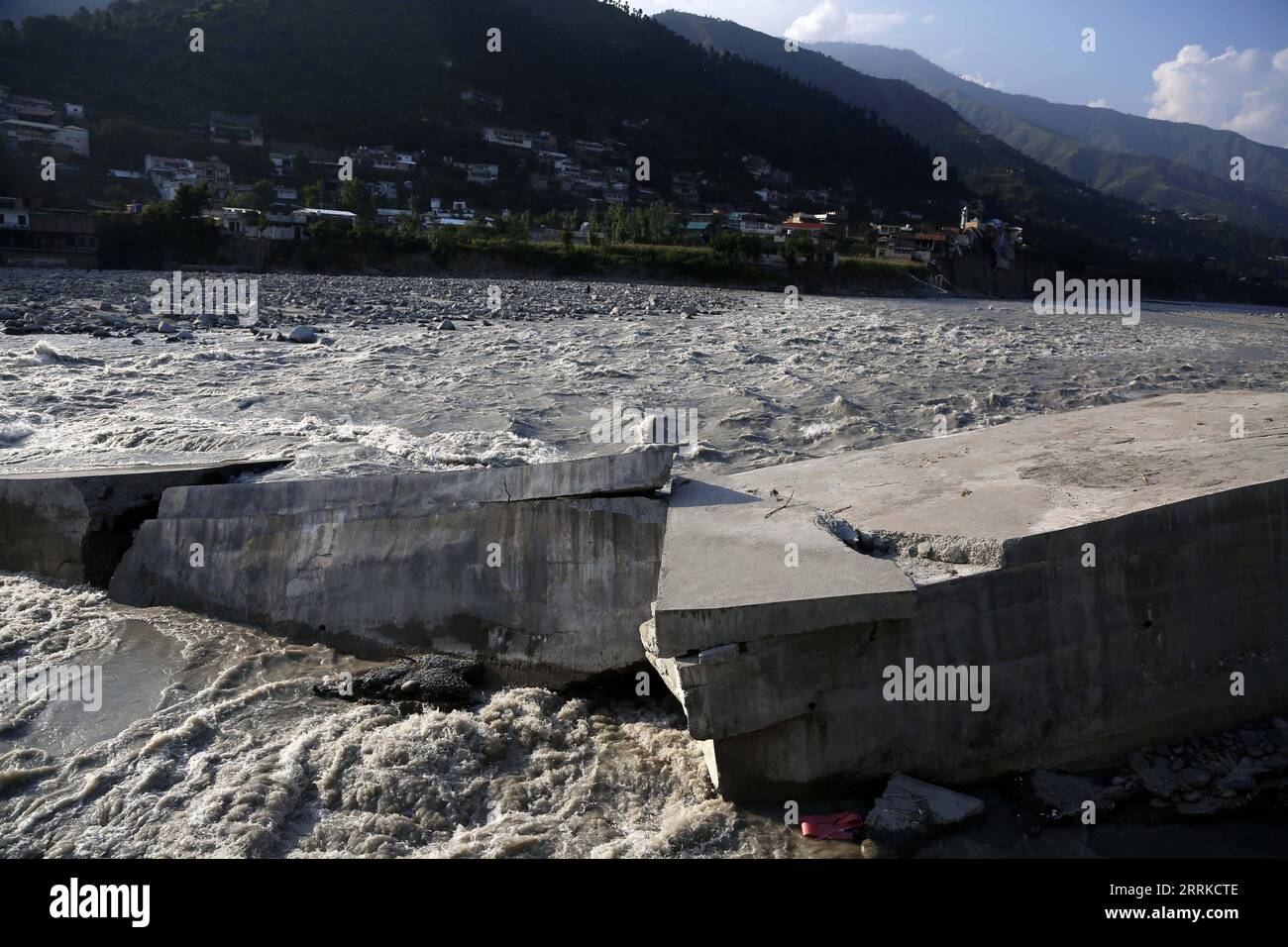 220902 -- SWAT PAKISTAN, Sept. 2, 2022 -- A damaged river bank is seen ...