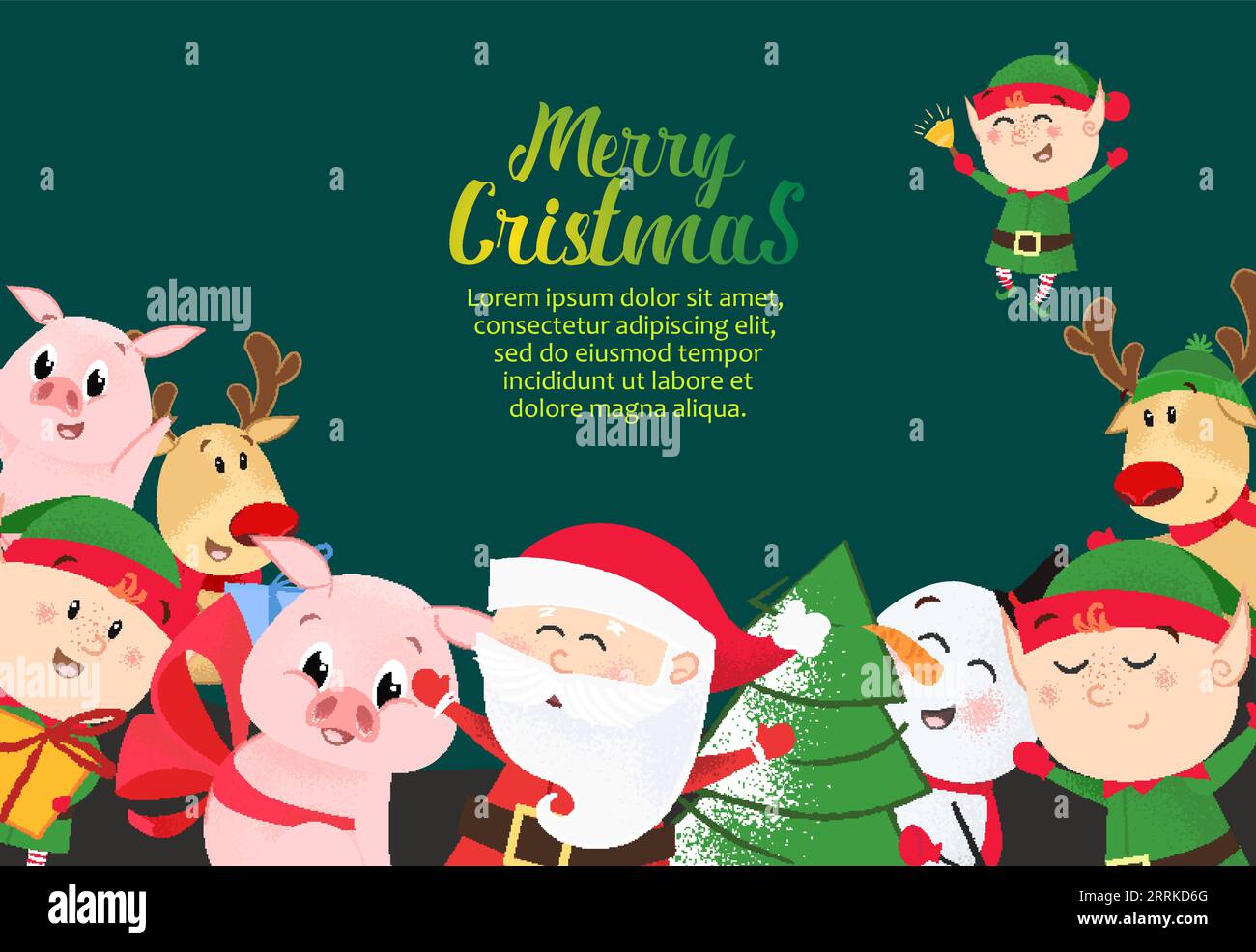 Merry Christmas with cartoon characters sample poster design Stock ...