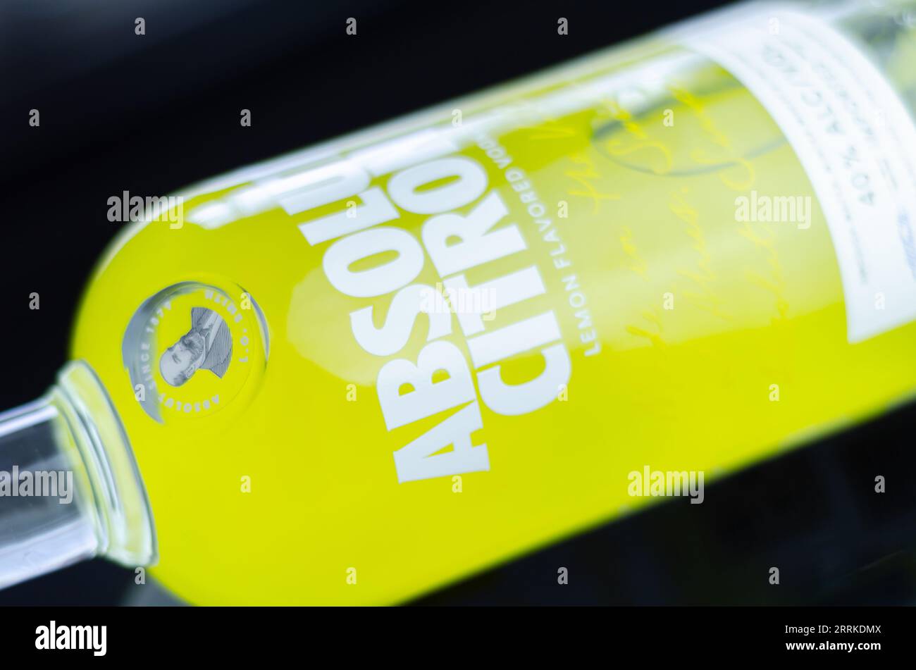 LONDON, UK - 07 SEPTEMBER 2023 Absolut Vodka Citron is a citrus vodka ...