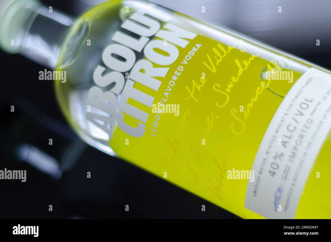 LONDON, UK - 07 SEPTEMBER 2023 Absolut Vodka Citron is a citrus vodka ...