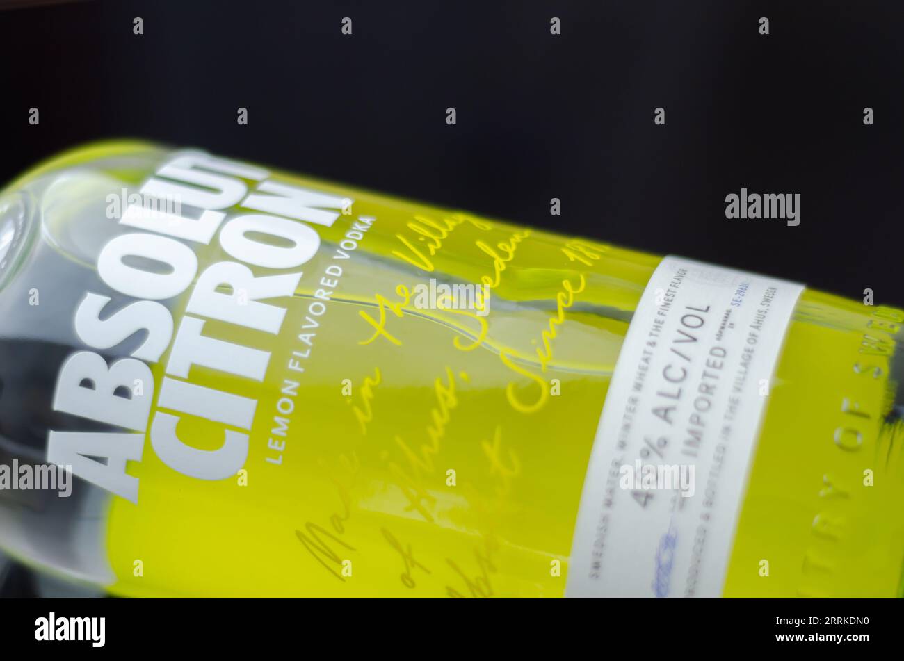LONDON, UK - 07 SEPTEMBER 2023 Absolut Vodka Citron is a citrus vodka ...