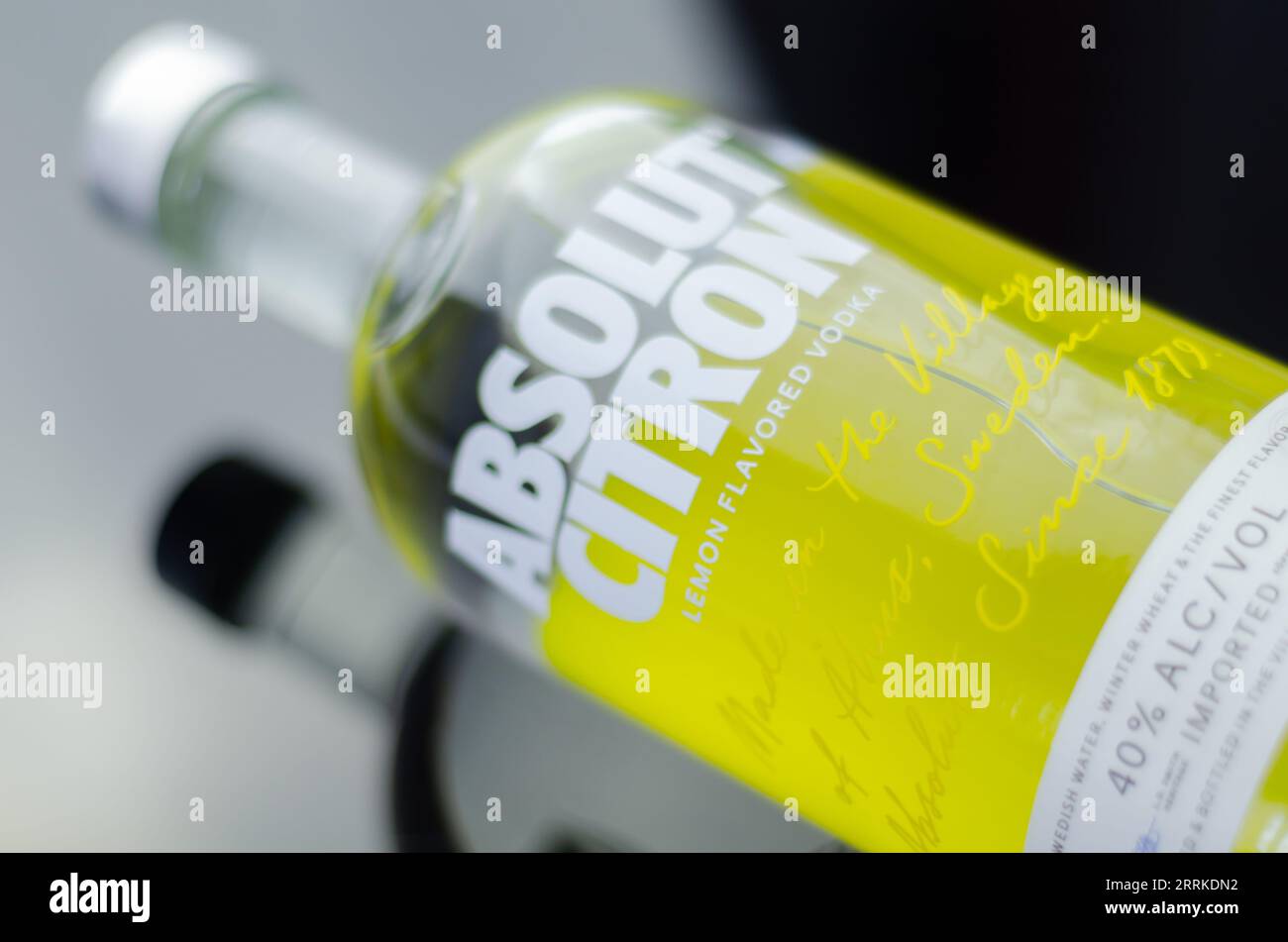 LONDON, UK - 07 SEPTEMBER 2023 Absolut Vodka Citron is a citrus vodka ...