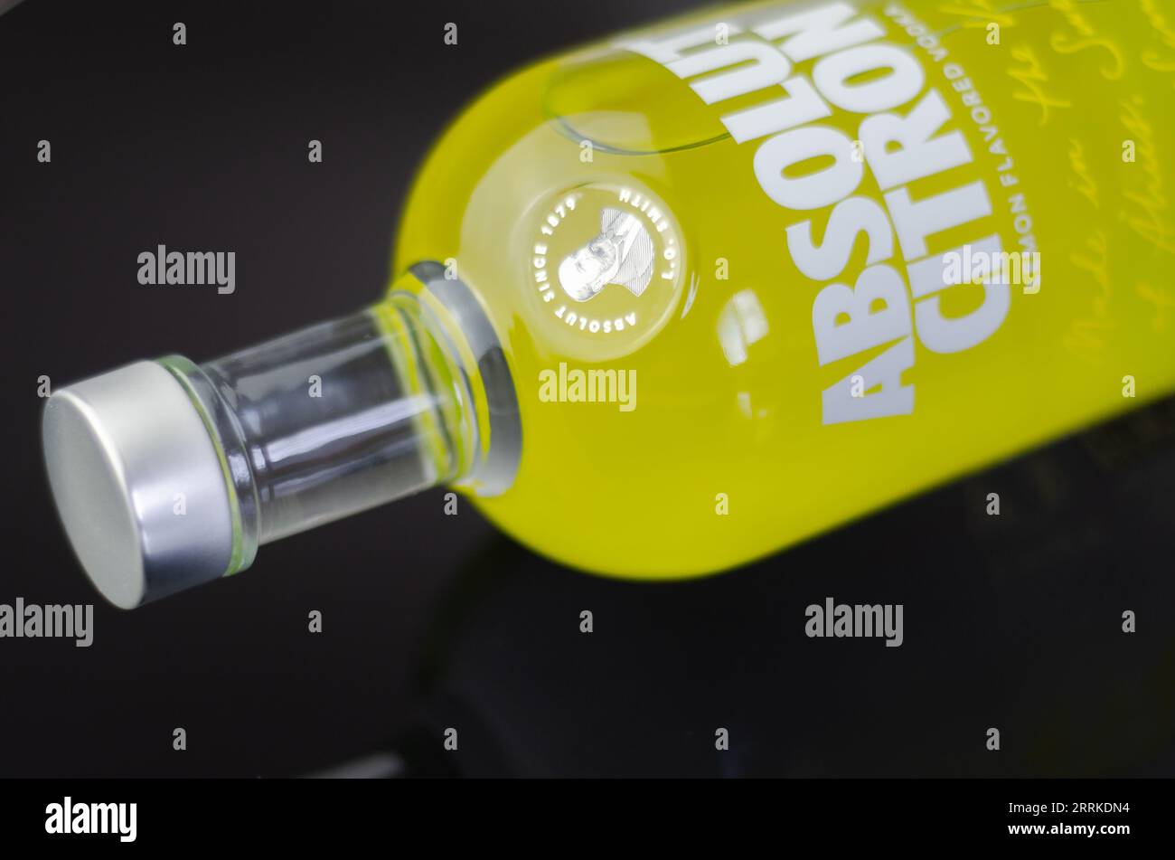 LONDON, UK - 07 SEPTEMBER 2023 Absolut Vodka Citron is a citrus vodka ...