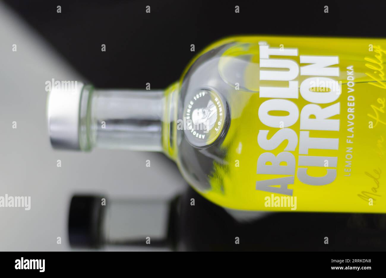LONDON, UK - 07 SEPTEMBER 2023 Absolut Vodka Citron is a citrus vodka ...