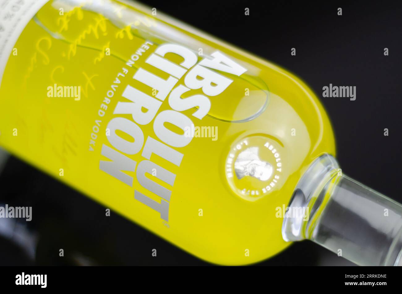 LONDON, UK - 07 SEPTEMBER 2023 Absolut Vodka Citron is a citrus vodka ...