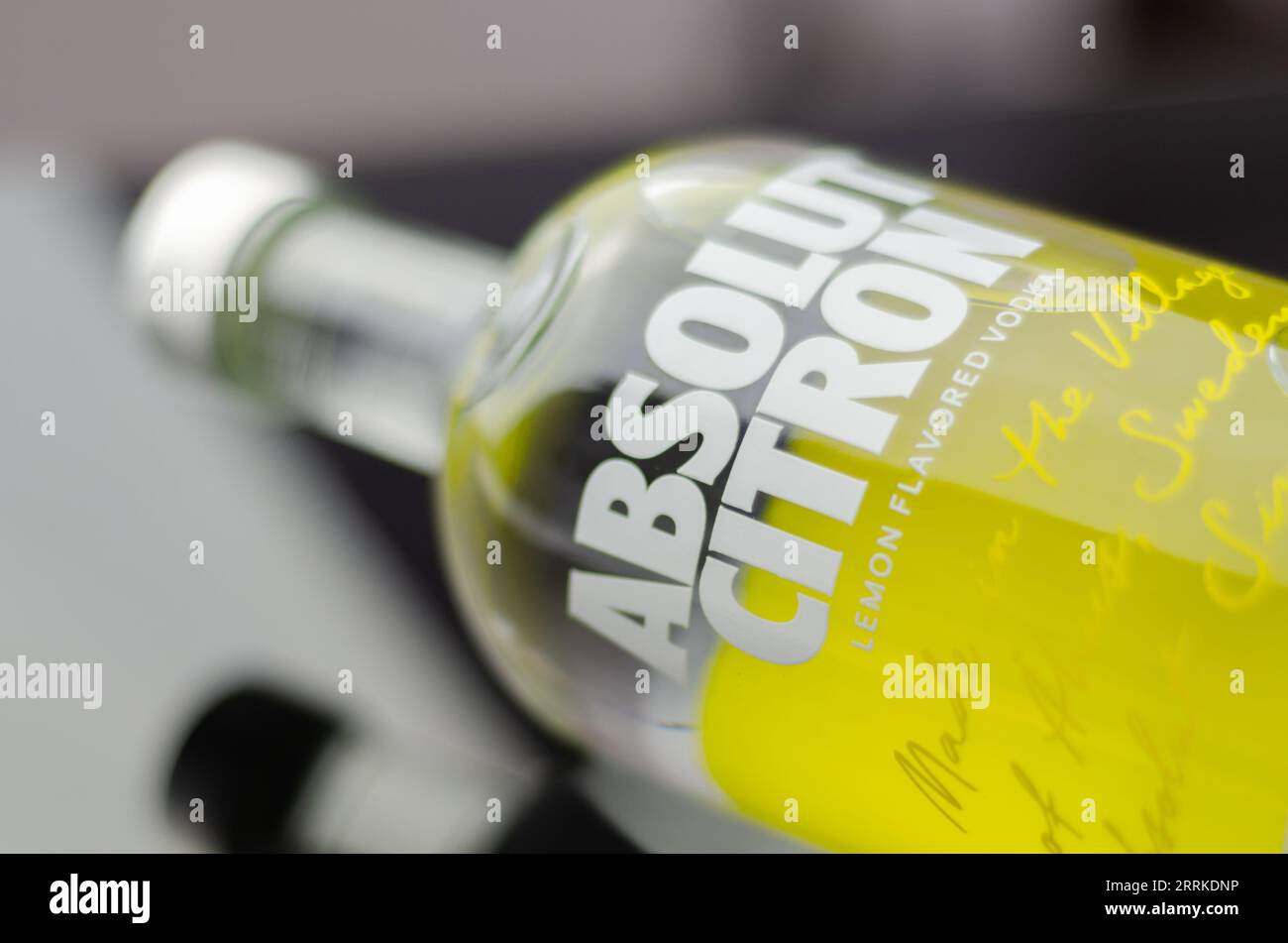 LONDON, UK - 07 SEPTEMBER 2023 Absolut Vodka Citron is a citrus vodka ...