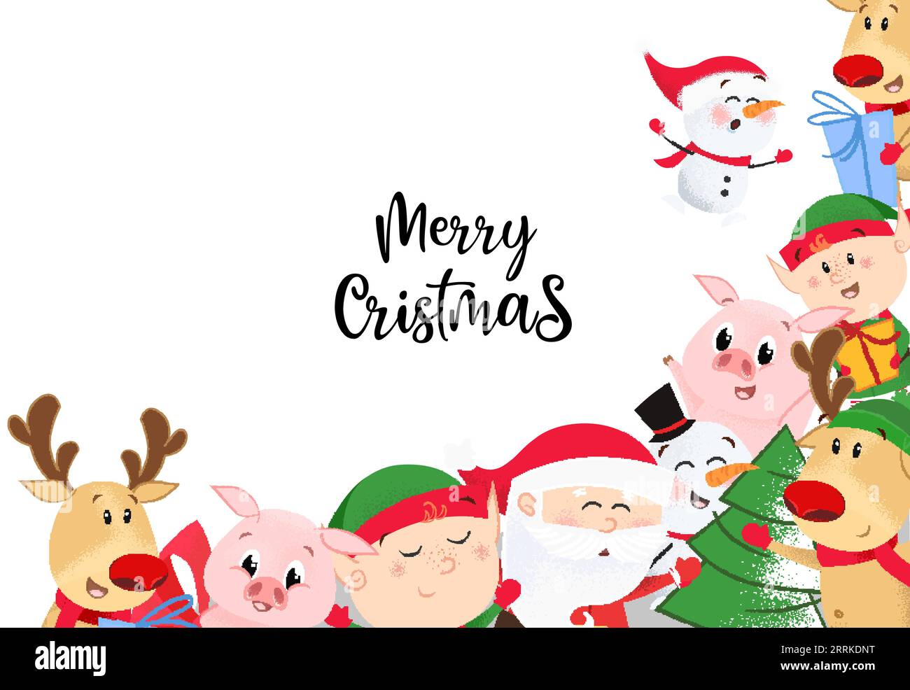 Merry Christmas with cartoon characters greeting card design Stock ...