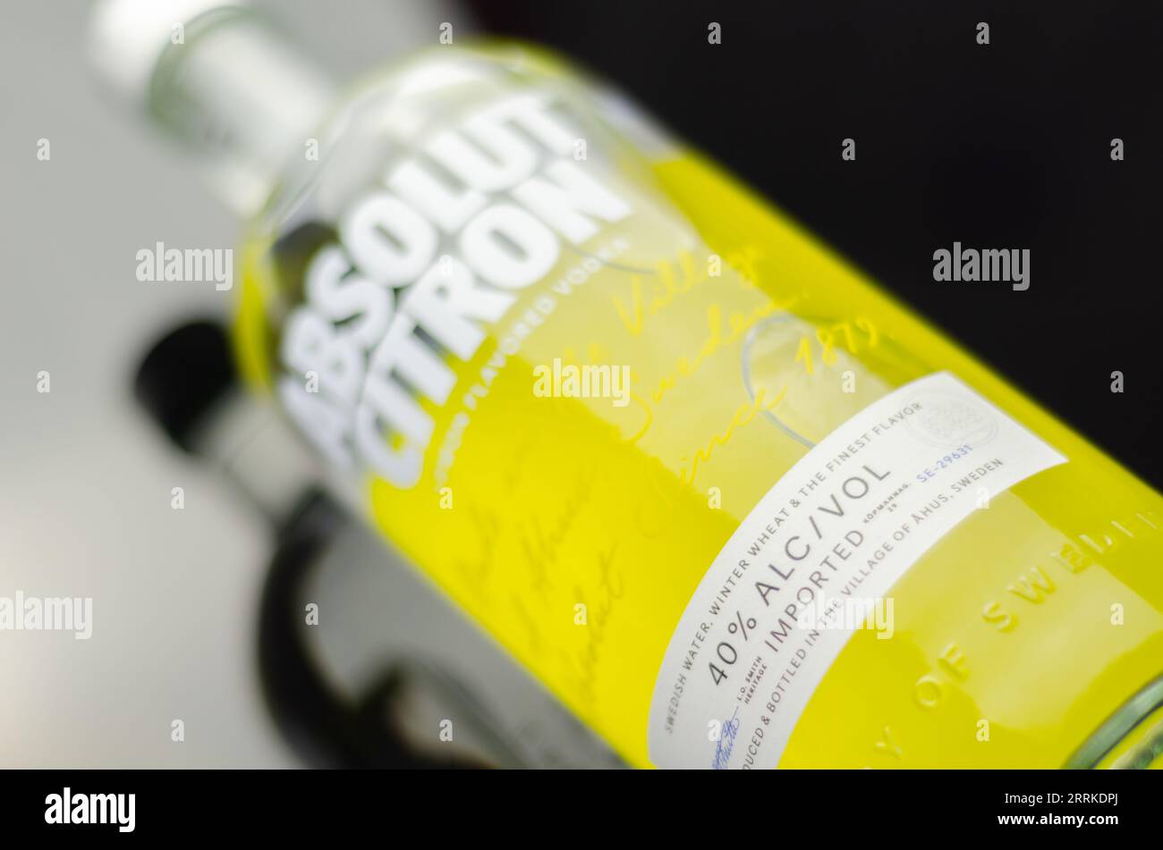 LONDON, UK - 07 SEPTEMBER 2023 Absolut Vodka Citron is a citrus vodka ...
