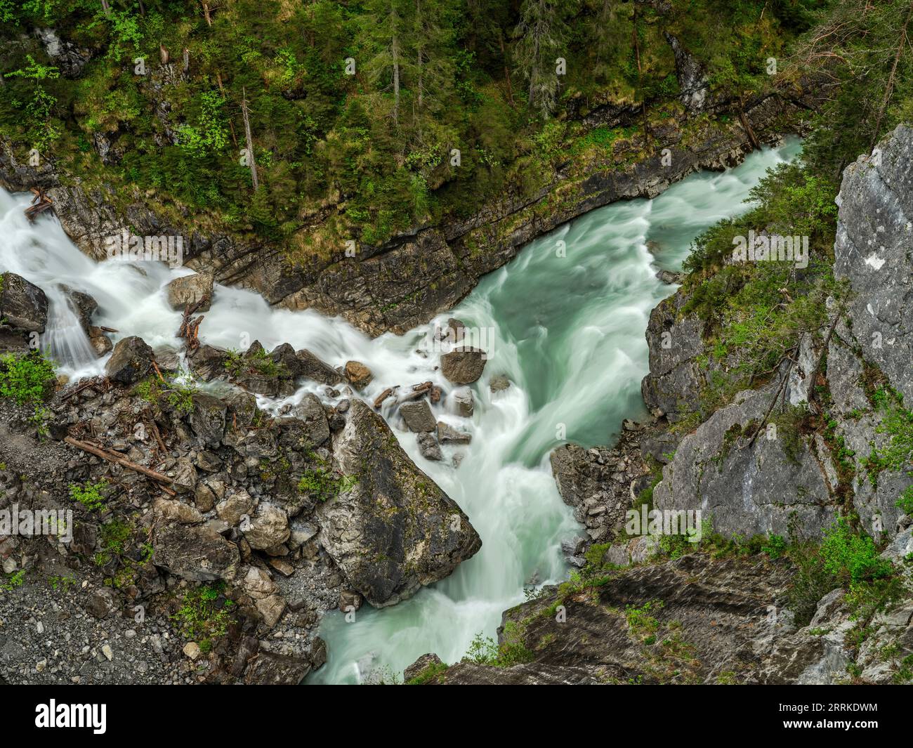 Confluence of the Lech (right) and Krachbach (left) rivers in Tyrol's ...