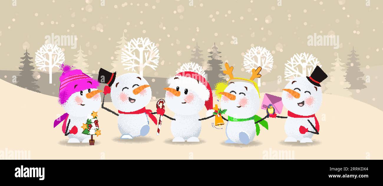 Bright winter poster design with cartoon company Stock Vector Image ...