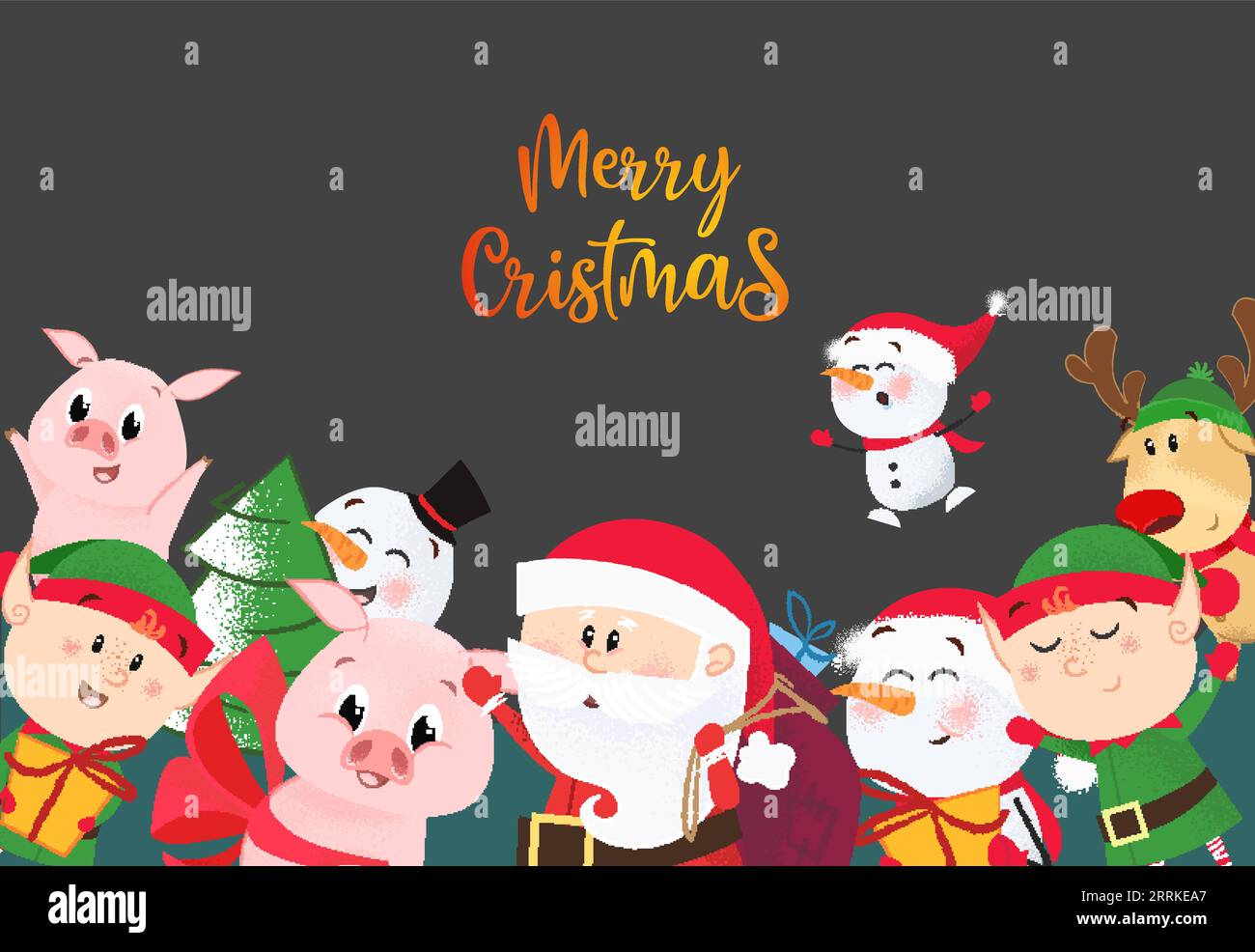 Merry Christmas with cartoon characters poster design Stock Vector ...