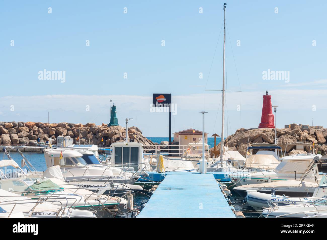 SAN JOSE, SPAIN - 23 MAY 2023 Point of fuel Repsol supply to ships ...