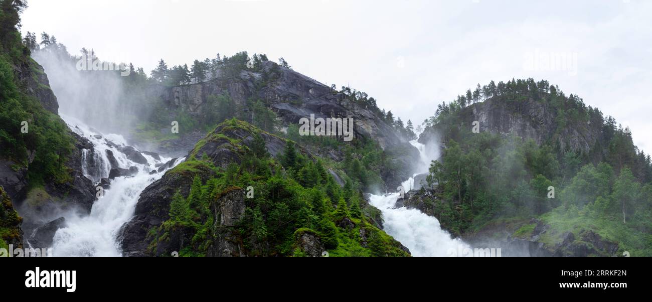 View of Låtefossen, a double waterfall in Norway Stock Photo - Alamy
