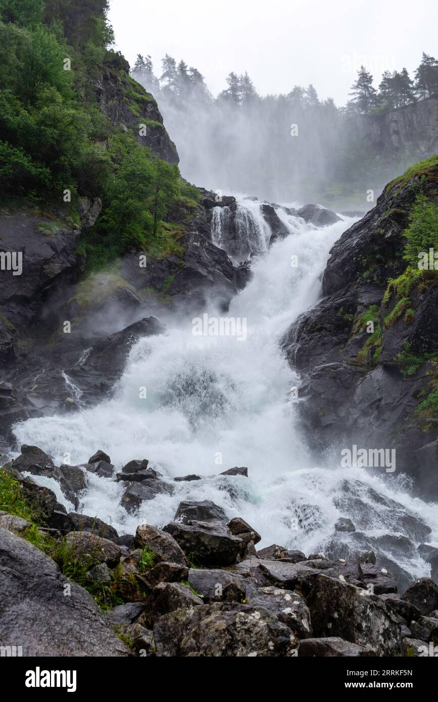 View of Låtefossen, a double waterfall in Norway Stock Photo - Alamy