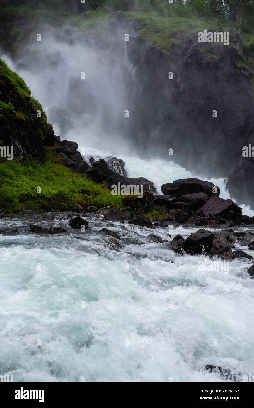View of Låtefossen, a double waterfall in Norway Stock Photo - Alamy