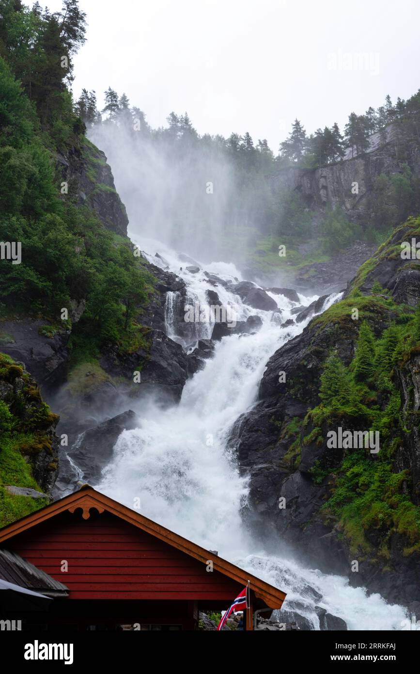 View of Låtefossen, a double waterfall in Norway Stock Photo - Alamy