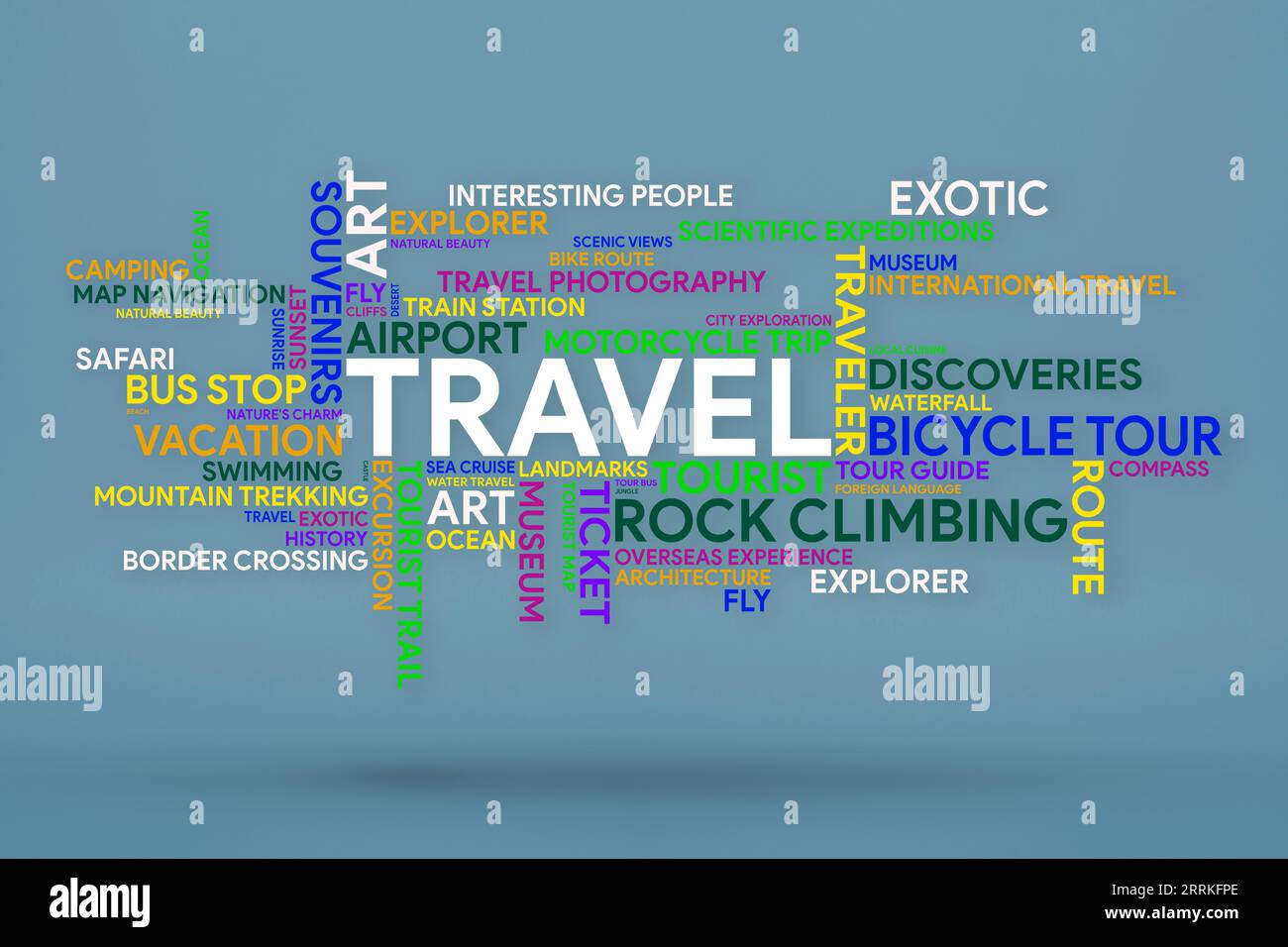 Word cloud on the theme of travel. Journey-themed words of different ...