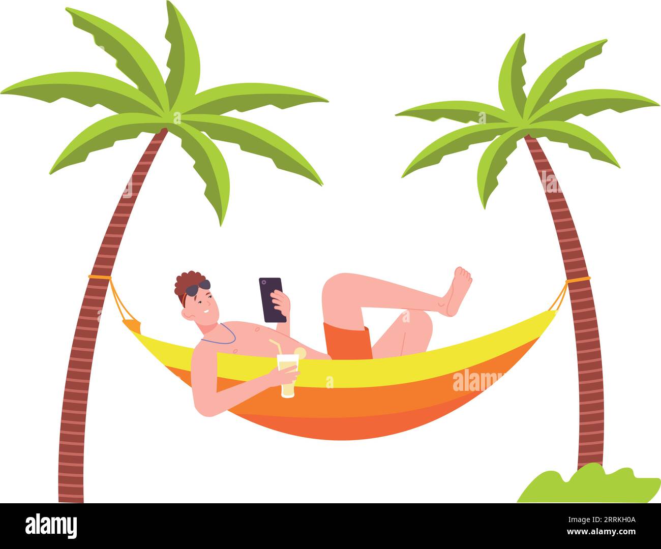 Man lay in hammock on palm beach. Summer rest isolated on white ...