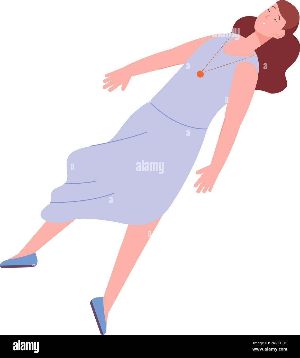 Sleeping woman floating. Flying girl falling down isolated on white ...