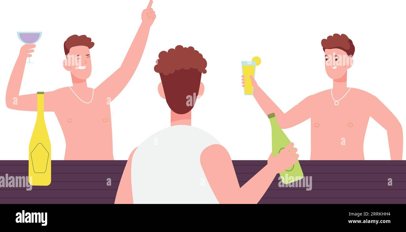 People drinking in beach bar. Summer party isolated on white background ...