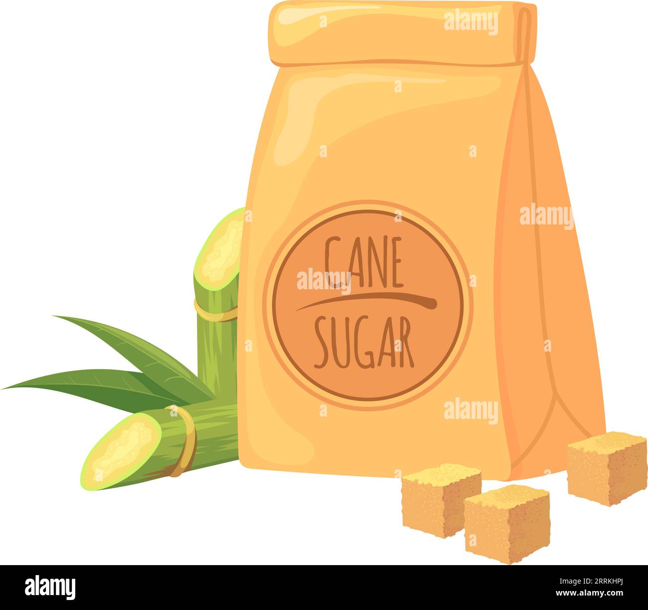 Cane sugar pack cartoon icon. Paper bag isolated on white background ...