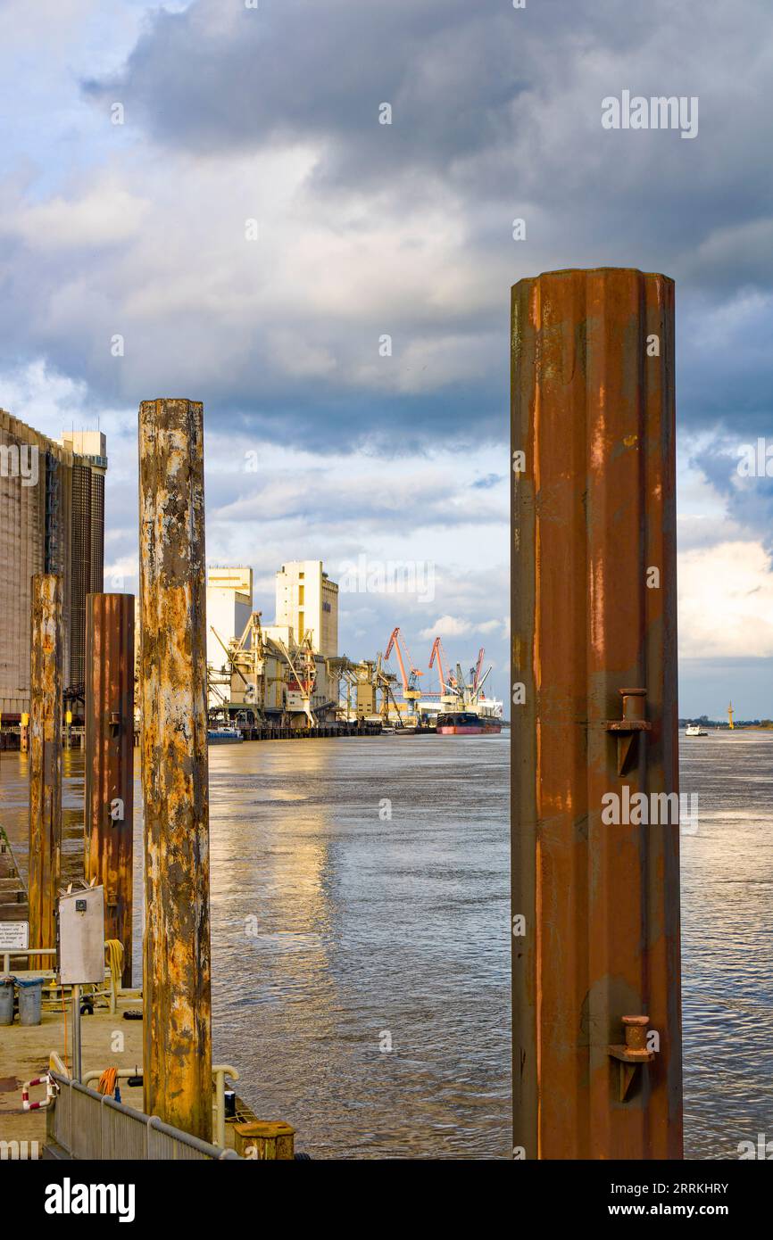 View of port facilities and cargo ships of Brake seaport Stock Photo ...