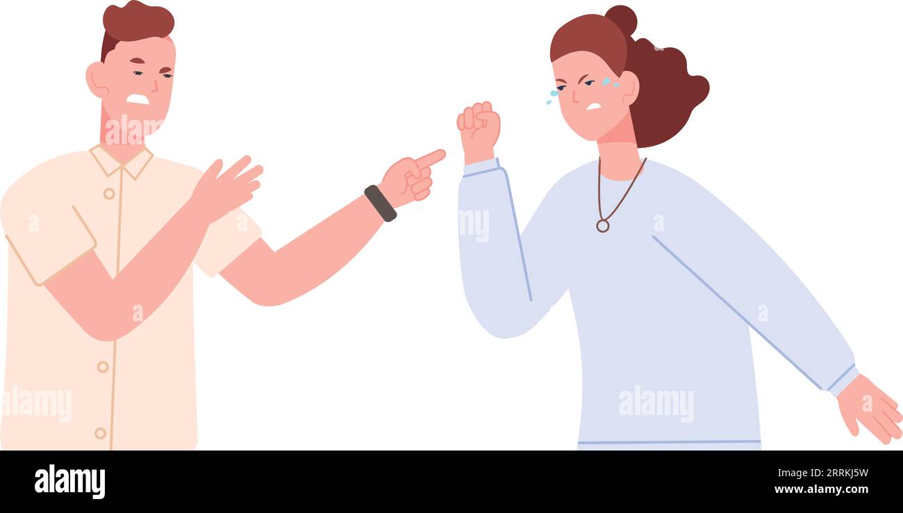 People shouting. Couple quarrel. Angry man and woman fighting isolated ...