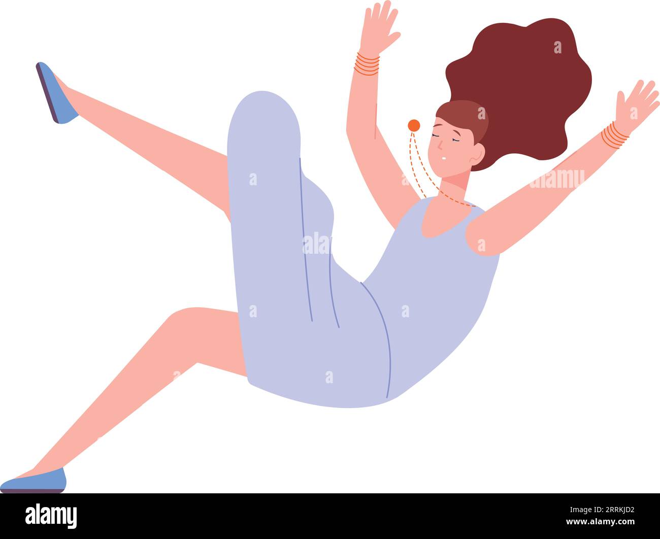 Falling woman. Person floating down. Flying girl isolated on white ...