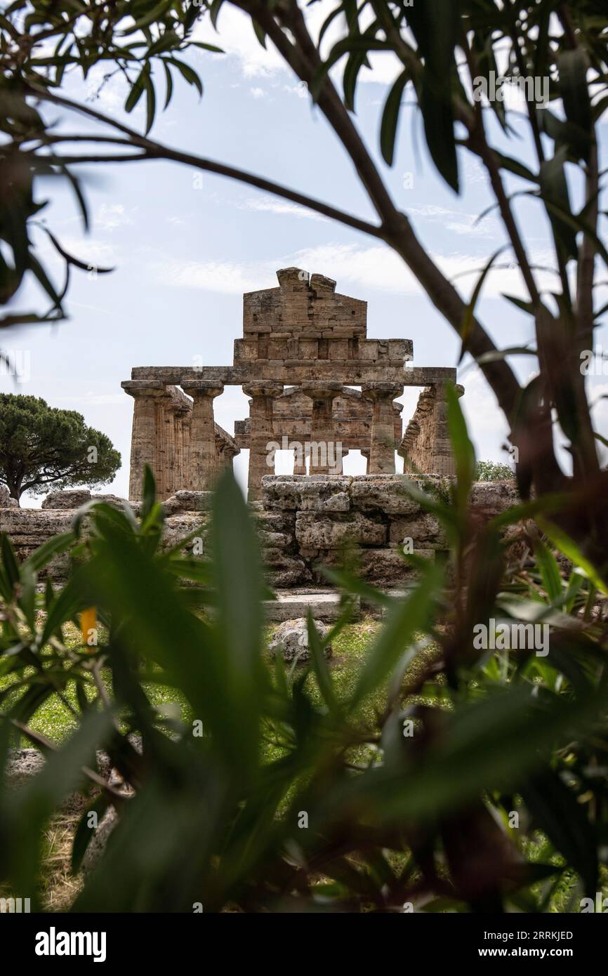 Paestum Archaeological Park, beautiful historical ruins of temples from ...