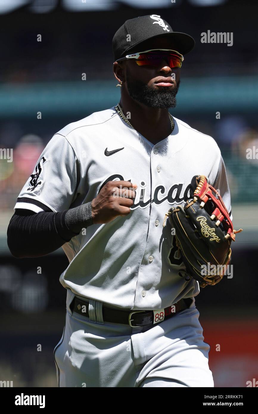 Chicago White Sox center fielder Luis Robert Jr. (88) prepares for the ...