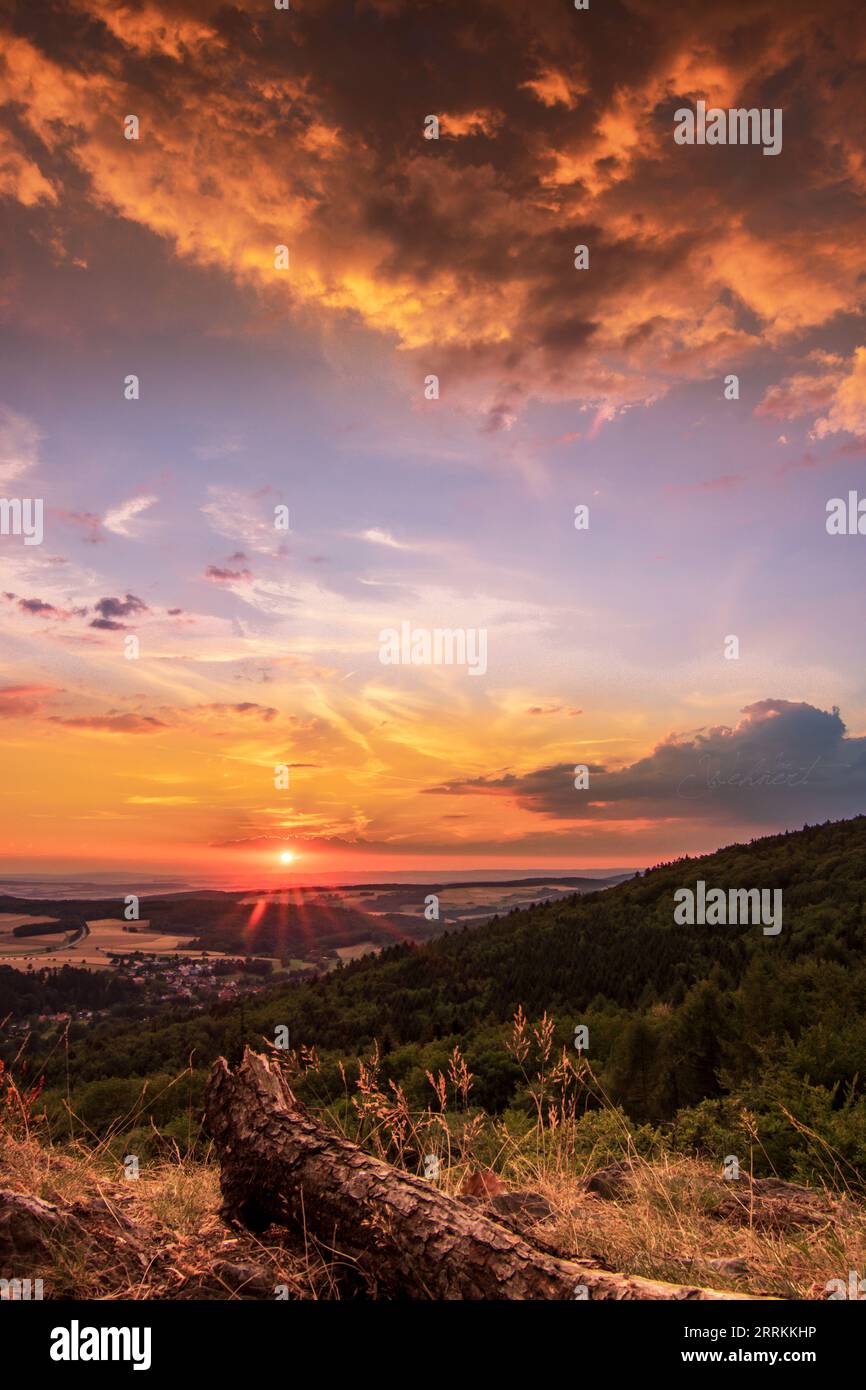 Landscape shot in Taunus, beautiful nature in sunrise, forest and ...