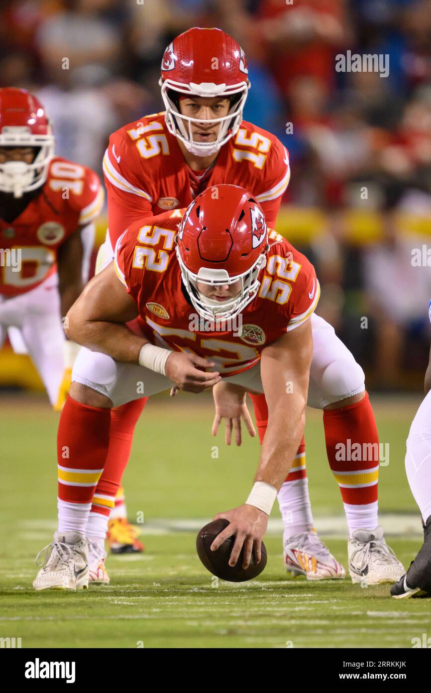 Kansas City Chiefs center Creed Humphrey (52) snaps the ball to Kansas ...