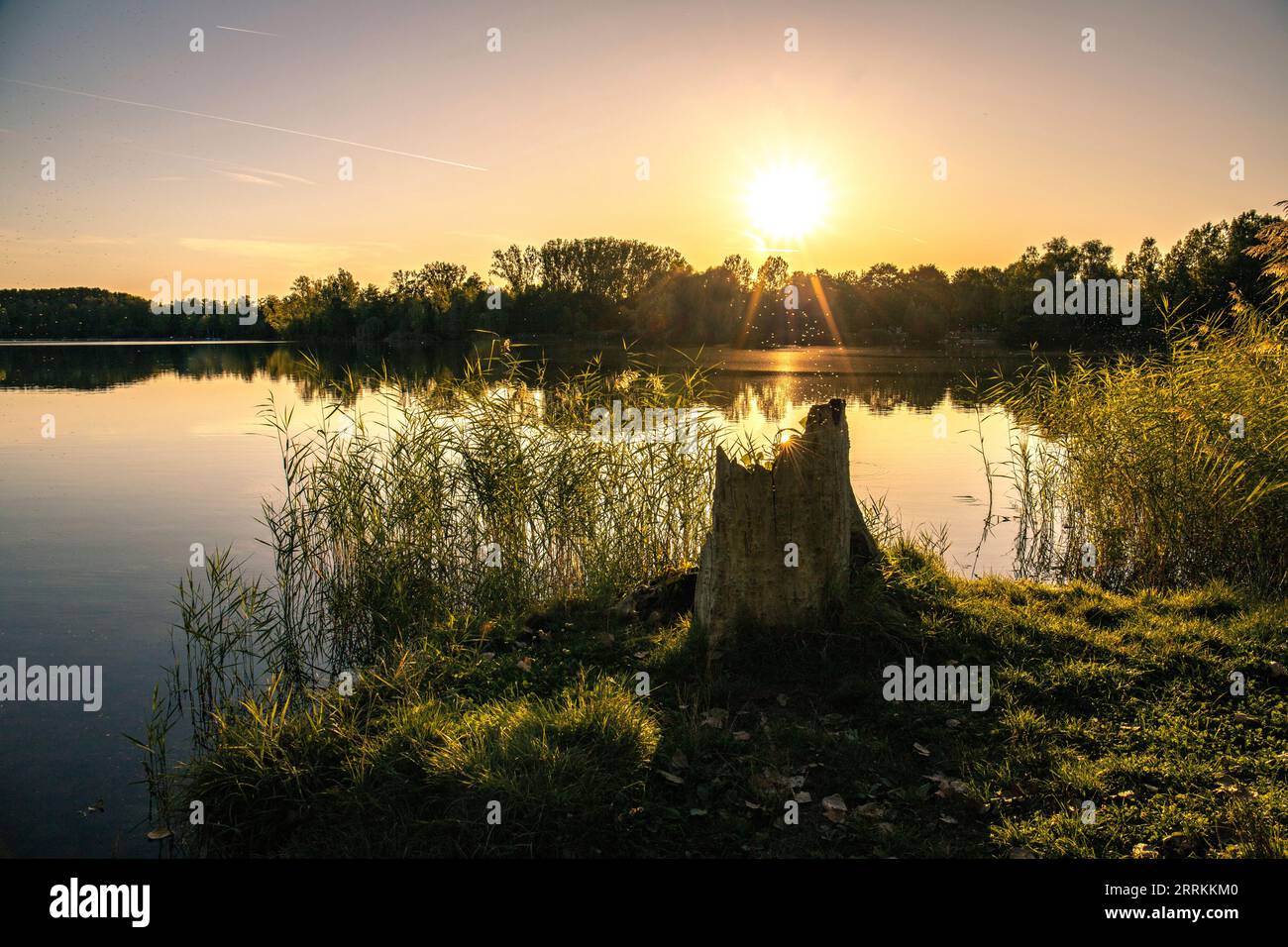 Landscape shot of lake in sunrise with reflection of natural ...