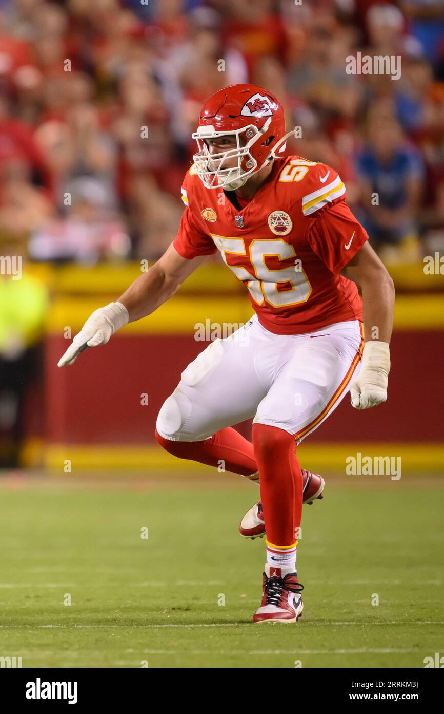 Kansas City Chiefs defensive end George Karlaftis rushes against the ...