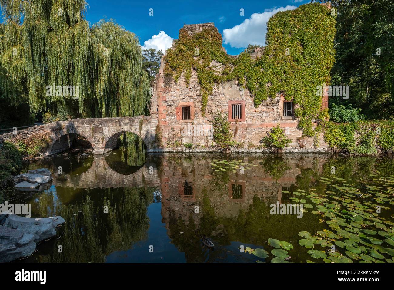 The state park Wilhelmsbad in Hanau. Landscape shot in the historical ...