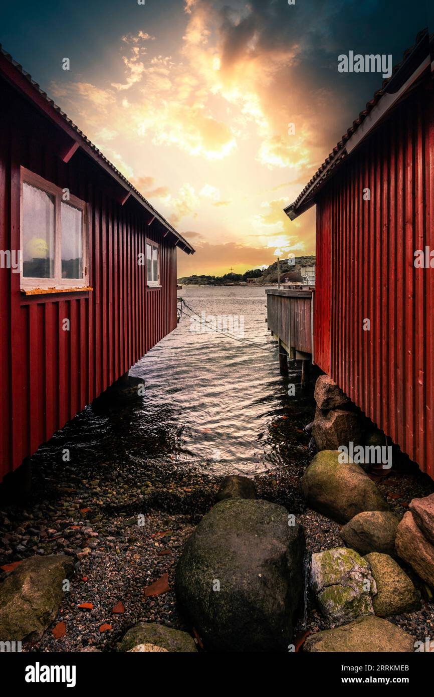 Rainy weather in the fishing port on the north sea hi-res stock ...