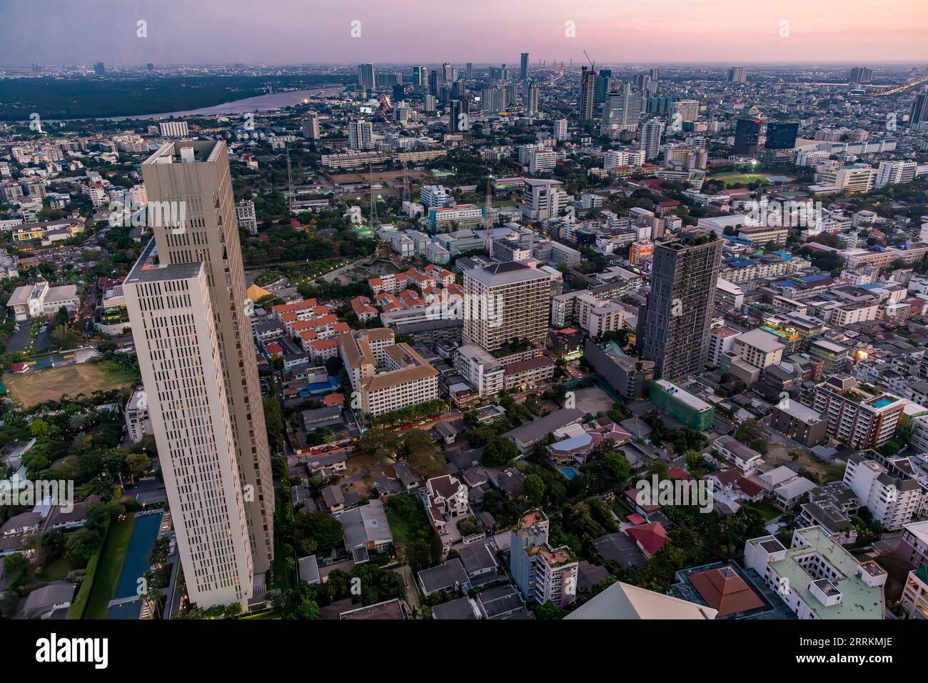 View of the city from the roof terrace of the Banyan Tree Bangkok Tower ...