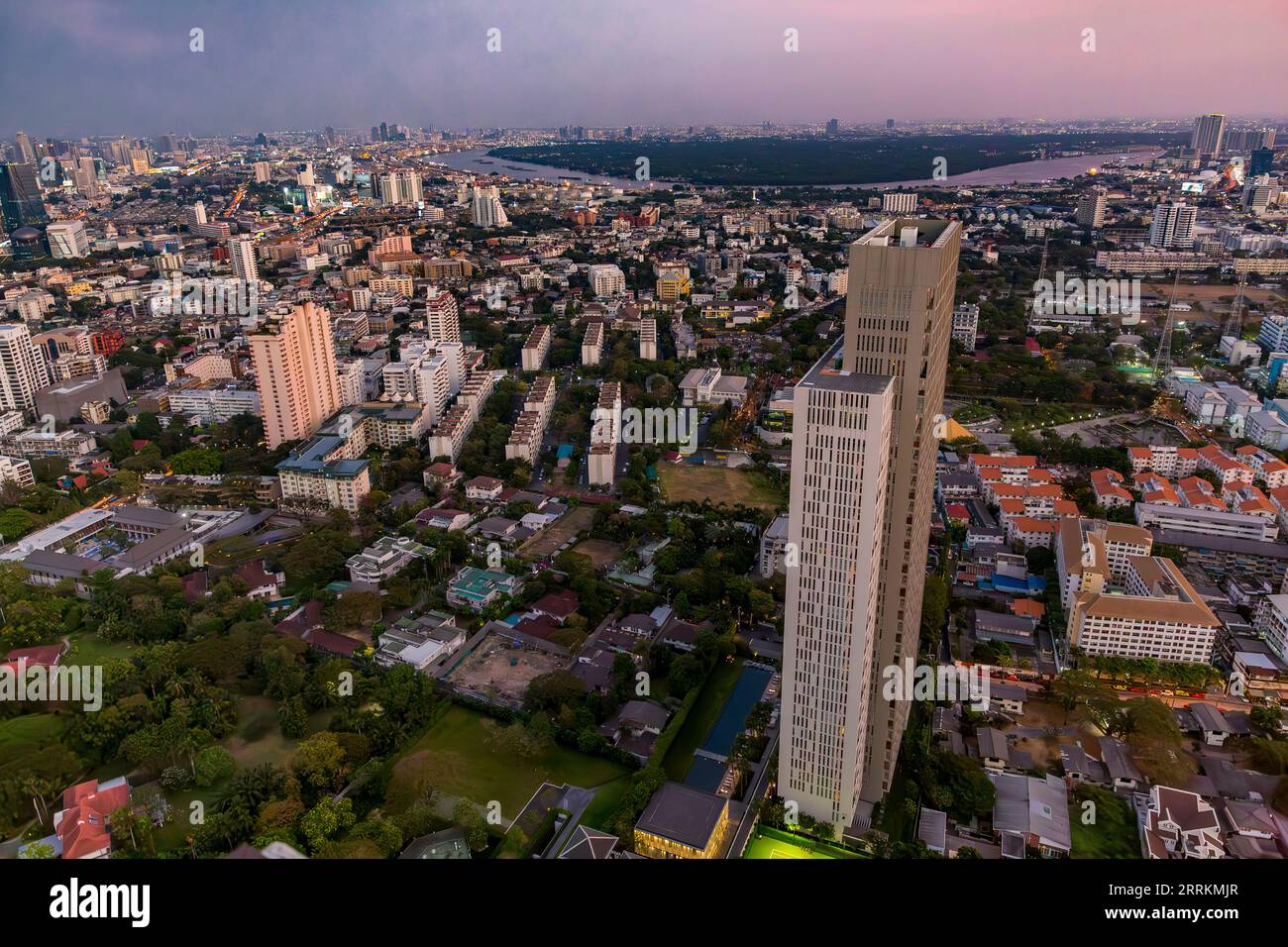 View of the city from the roof terrace of the Banyan Tree Bangkok Tower ...