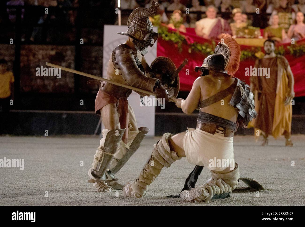 220914 -- PULA, Sept. 14, 2022 -- People dressed as medieval gladiators ...