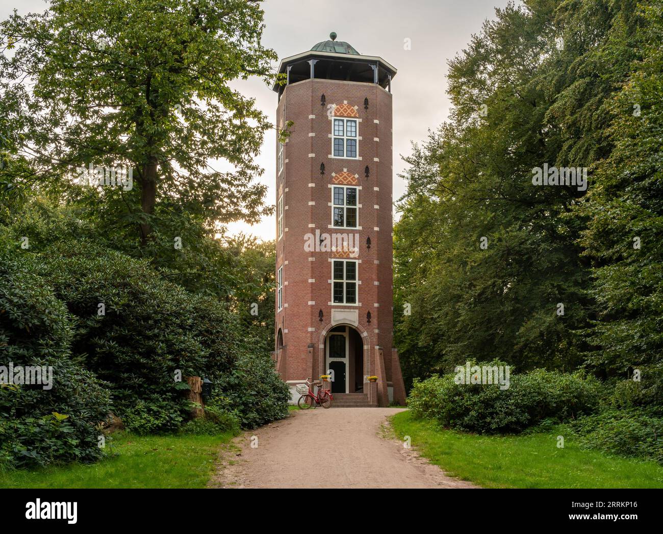 View of historical watchtower De Koepel in the village of Lunteren, The ...