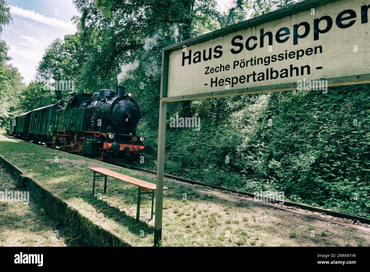 Museum train at the stop Haus Scheppen at Lake Baldeney, Essen (Ruhr ...