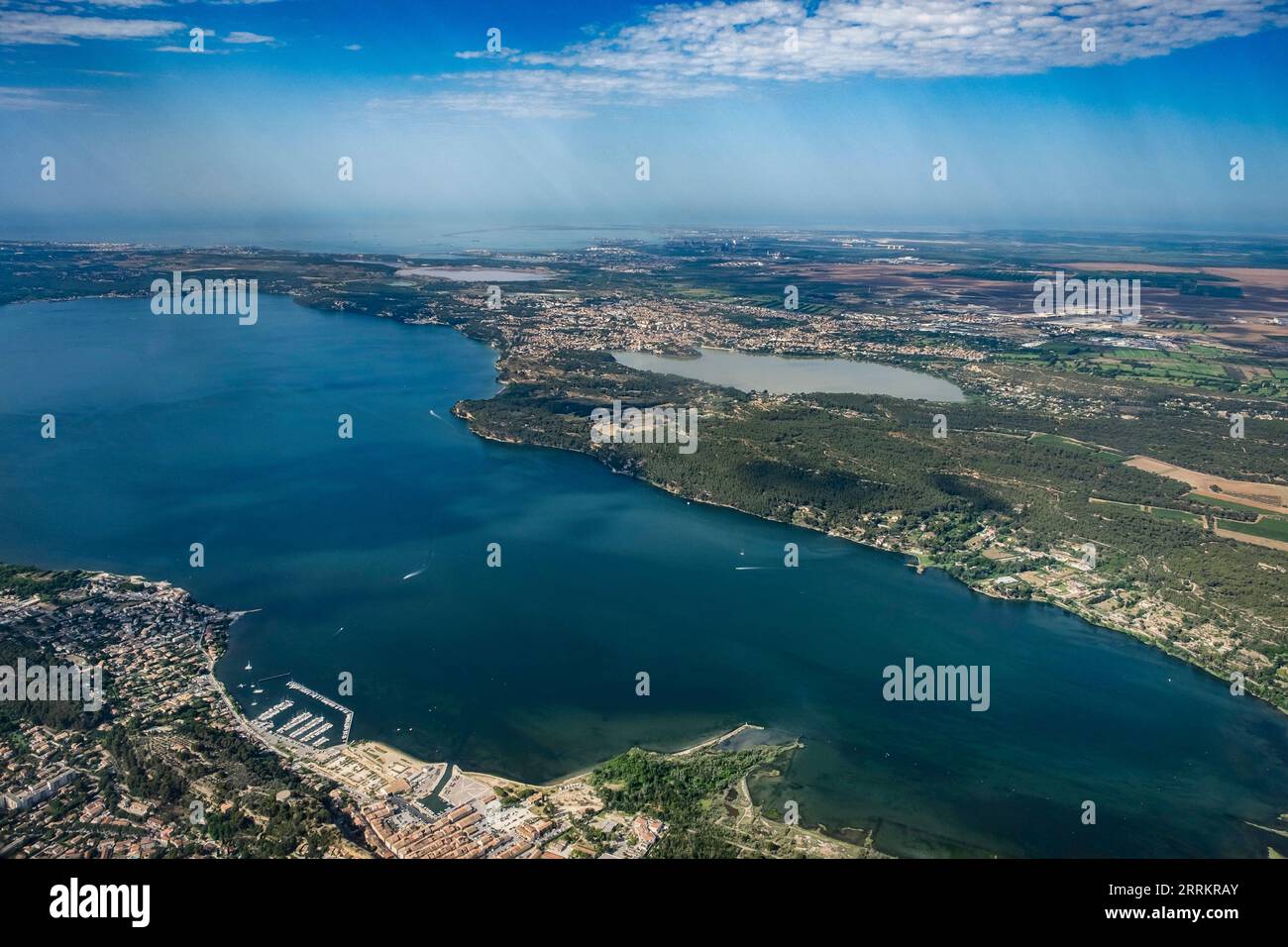 Etang de berre with view of saint chamas from the air hi-res stock ...