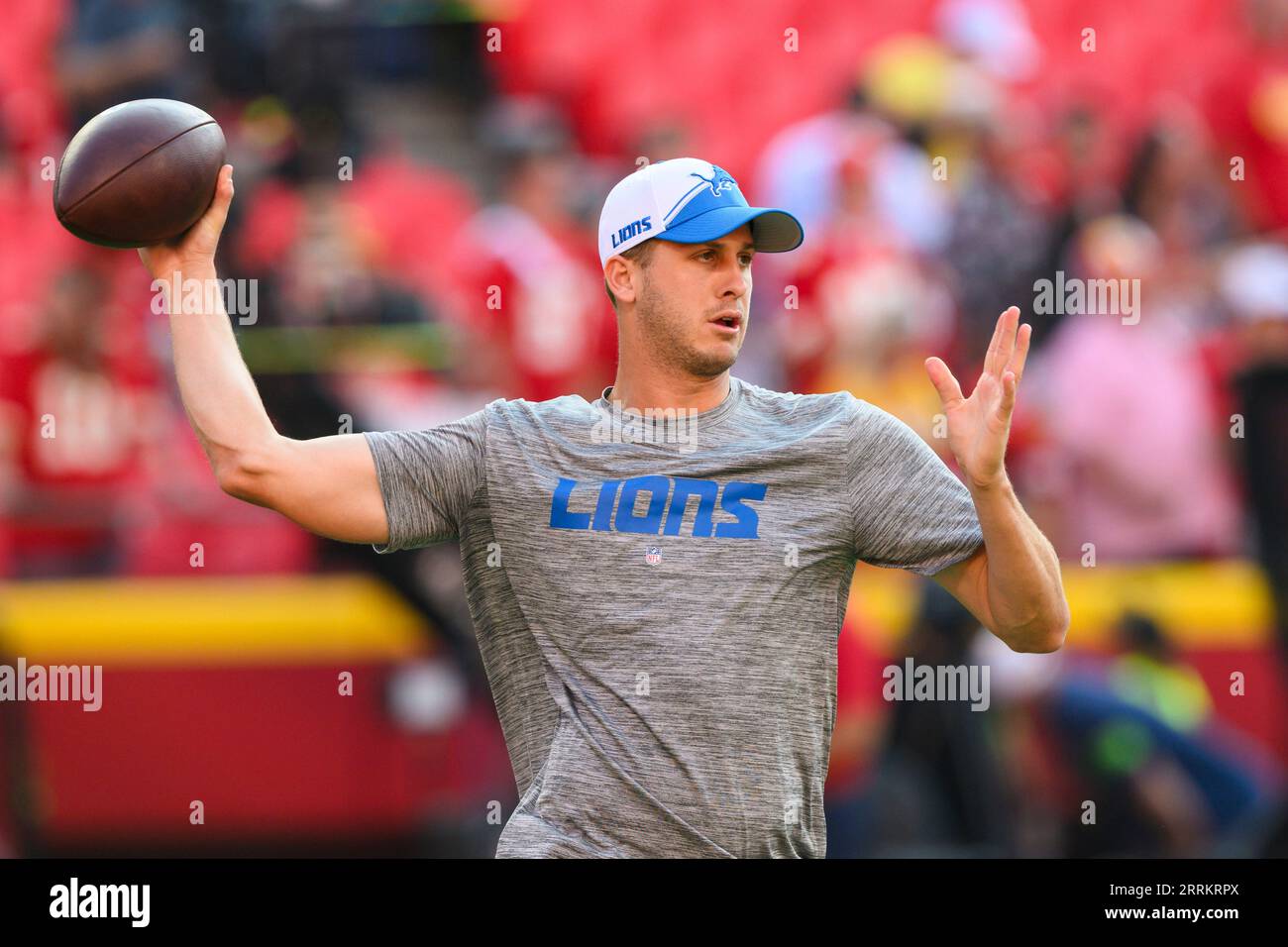 Detroit Lions quarterback Jared Goff throws during warm-ups before an ...