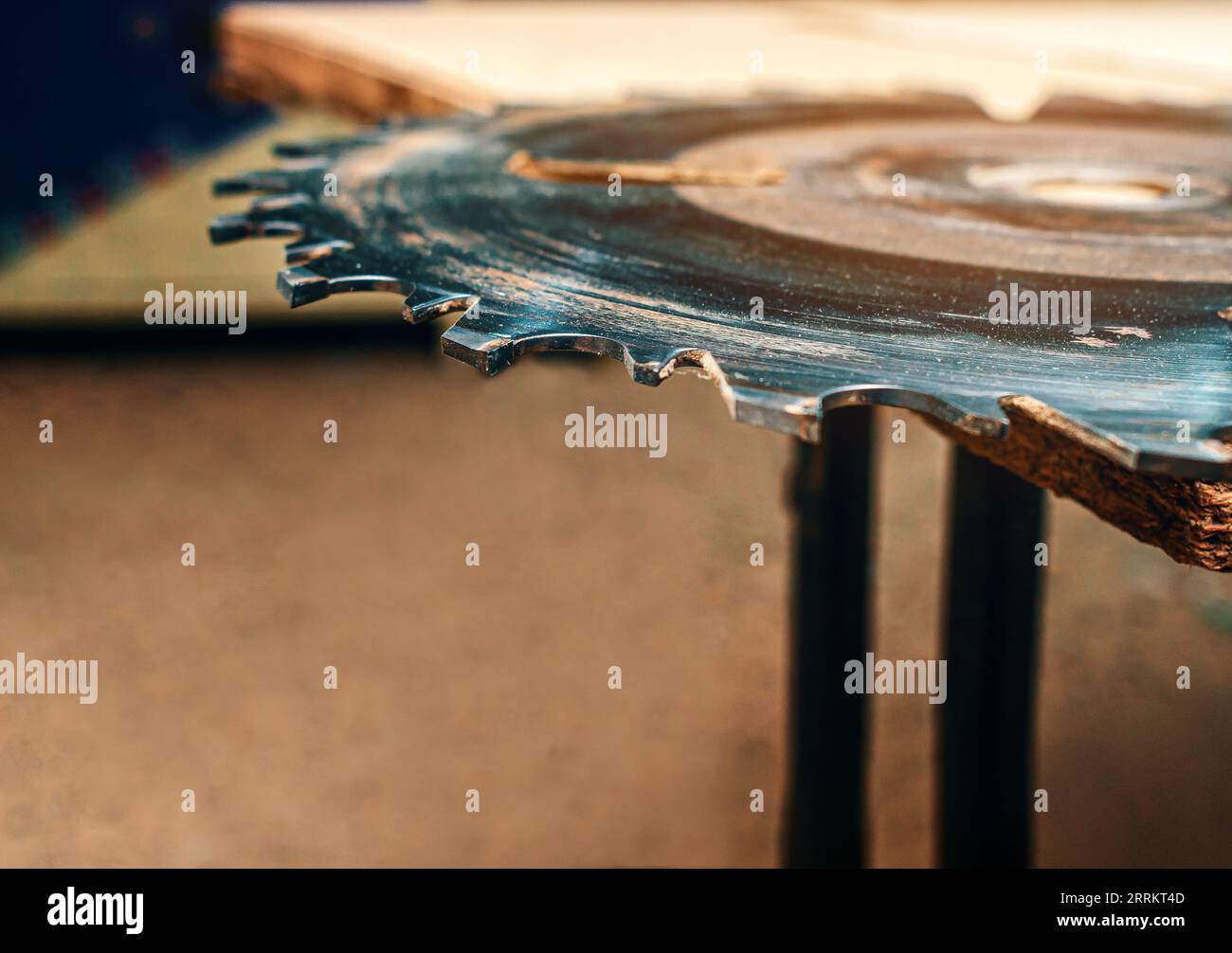 Round circular saw in carpentry workshop on brown background Stock ...