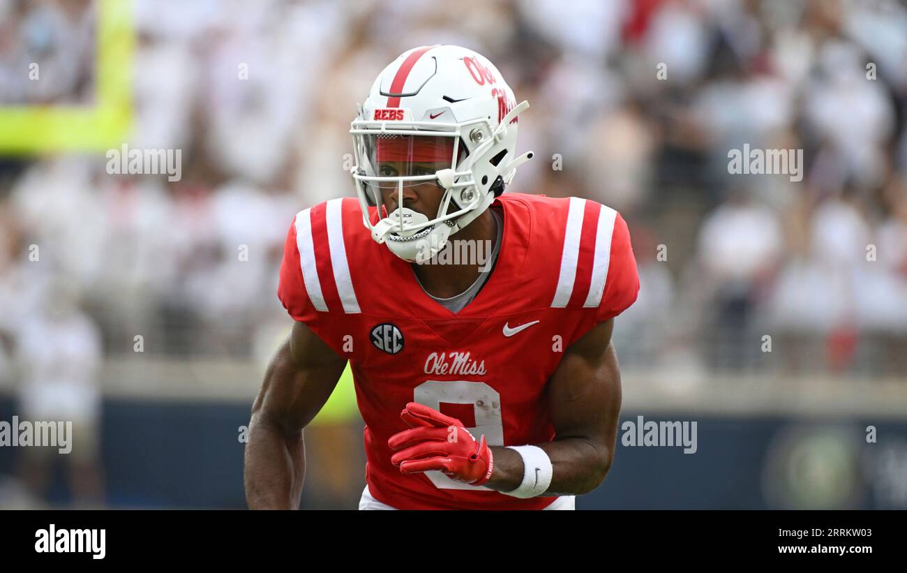 Mississippi wide receiver Tre Harris (9) runs a play during the first ...