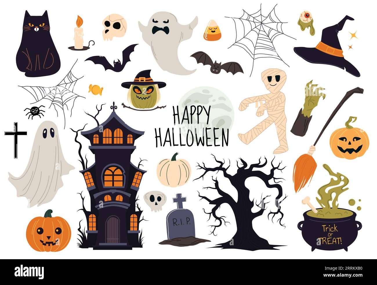 Set halloween doodle ghost pumpkin skull cat Cut Out Stock Images ...